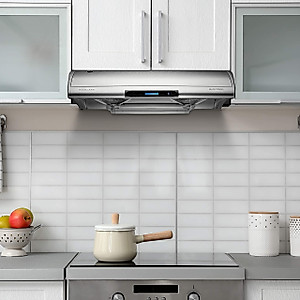Hauslane | Chef Series 30” C400 Range Hood Slim Under Cabinet Kitchen Extractor - Stainless Steel Design with Self Cleaning - 6-Speed Setting Exhaust Fan and Halogen Lamp - 3-Way Venting