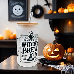 Hogg 16oz Halloween Glass Tumbler - Witch's Brew, Cute Halloween Cups, Halloween Tumbler with Lid and Straw, Spooky Gifts for Women and Adult Halloween Gifts, Witches Brew Cup, Witch Tumbler