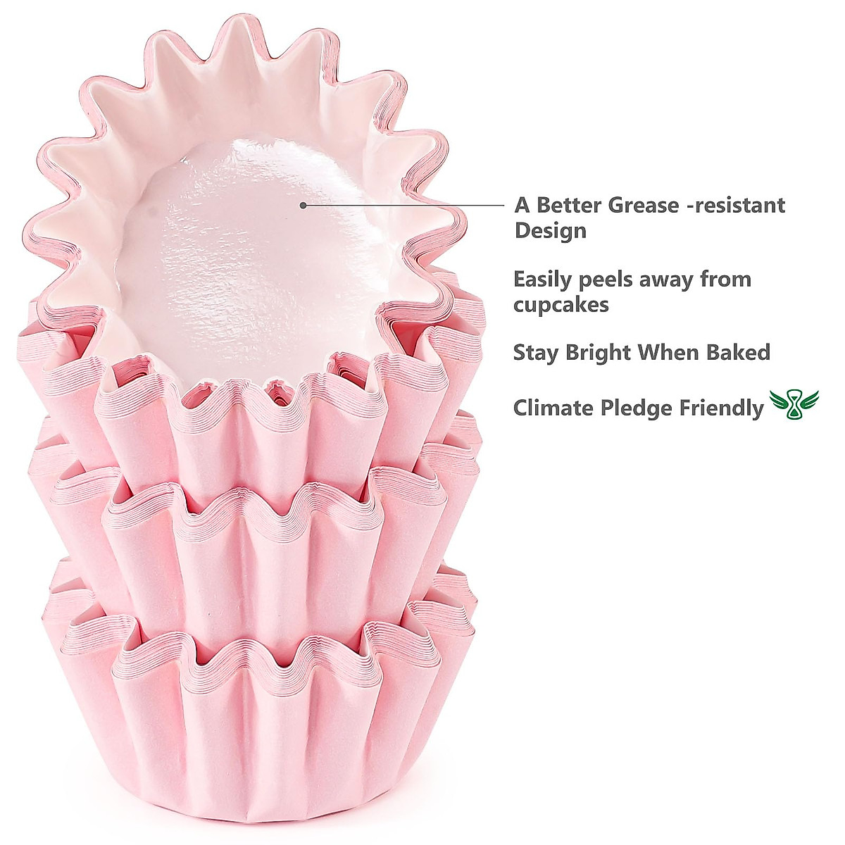 Caperci Grease-Resistant Pink Mini Cupcake Liners 200 Counts - Heavy Duty Paper Muffin Baking Cups, Odorless, No Muffin Pan Needed, Easily Peels (Pink)