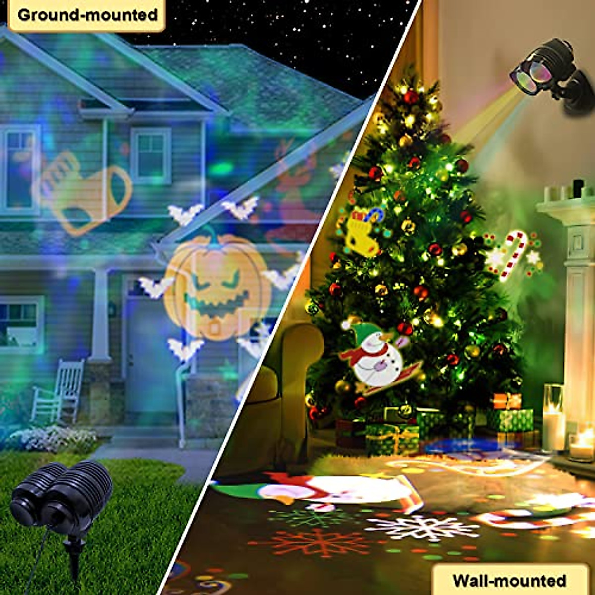 Christmas Dual Projector Lights Outdoor, Built in Vivid 24 HD Effects (3D Ocean Wave + Patterns) with IP65 Waterproof, RF Remote Control, Timer for Halloween Christmas Party Home Indoor Decorations