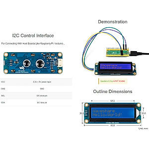 waveshare for Arduino Raspberry Pi/Pi Pico Jetson Nano, LCD1602 RGB Module 16x2 Characters up to 16 Million Colors Adjustable RGB Backlight Color I2C Interface 3.3V/5V