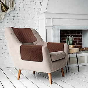 Tradder 3 Pcs Recliner Slipcovers Recliner Headrest Protector Arm Chair Arm Covers with Pockets Headrest Cover for Recliner 22.8 x 14.6 Inch Recliner Chair Covers for Couch Sofa Furniture (Brown)