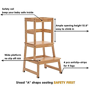 DuDuEase Kitchen Step Stool for Kids and Toddlers with Safety Rail Children Standing Tower for Kitchen Counter, Parents' Helper Kids Learning Stool, Solid Wood Construction