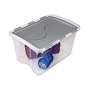QTIQ 48 Qt. Hinged Lid Storage Box Plastic, Titanium, Set of 6