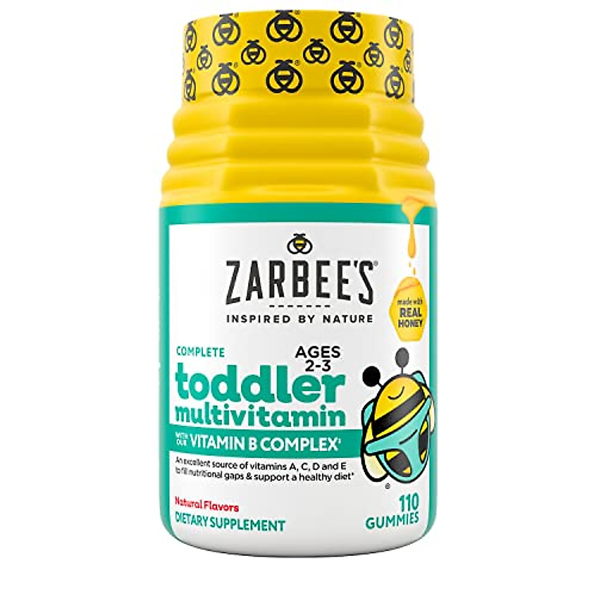 Zarbee's Toddler Vitamins, Complete Multivitamin with Vitamin A, C, D3 & B-complex, Easy to Chew, Gluten, Soy, Nut & Dairy Free, Natural Fruit Flavors, 2-3 Years, 110 Count