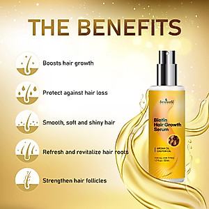 Biotin Hair Growth Serum with Castor Oil, Argan Oil - Hair Loss Prevention Treatment with Hair Regrowth Formula for Women by Beaueli