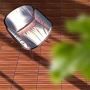 Wood Interlocking Flooring Tiles (Pack of 10, 12" x 12"), Solid Wood Acacia Deck Tiles Interlocking, Patio Tiles Outdoor Interlocking Waterproof All Weather (9 Slat, Dark Brown Color)