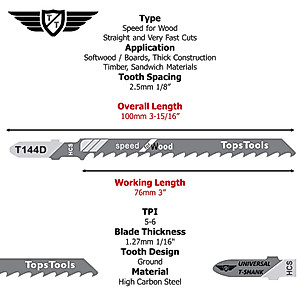 25 x TopsTools T144D Jigsaw Blades for Bosch, Dewalt, Makita, Milwaukee and many more