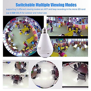 WiFi Bulb Camera 360 Degree Panoramic, COSULAN Security Camera Light, 960P HD Surveillance Light Camera with Motion Detection/Foodlight Night Vision/Cloud & SD Card Storage/Alert events/V380 APP&PC/C9