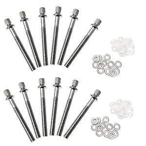 TUOREN Drum Set Hardware 12-Pack Stainless Steel Drum Tight Screw Tension Rods for Percussion Instrument Parts (M6 x50mm)