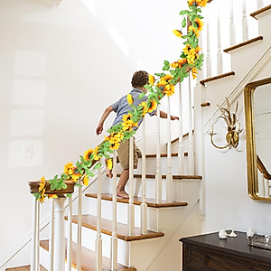 DomeStar 4 Pack Artificial Sunflower Garlands 29 FT Silk Sunflower Vines with Green Leaves, Hanging Flowers Garland for Sunflower Theme Party Fall Wedding Home Decorations