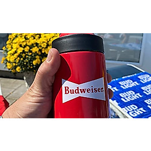 Budweiser Stainless Steel Can Insulator, Insulated Beverage Holder for Standard Size Can and Bottle, Can Cooler for Beer and Soda