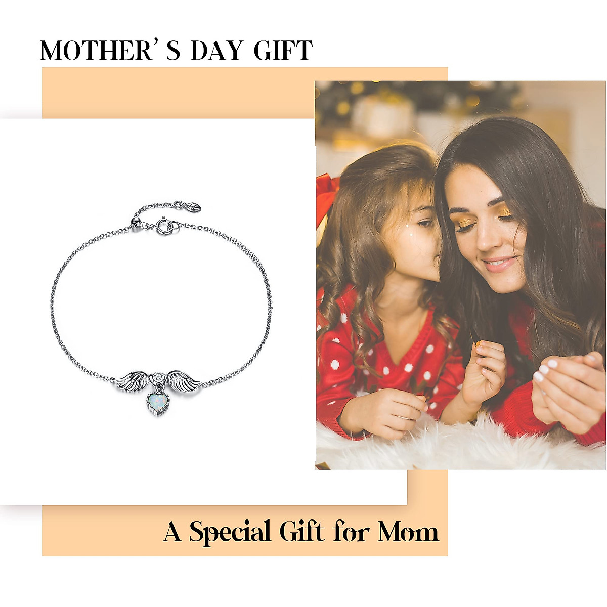 EVER FAITH 925 Sterling Silver Dainty Opal Heart Charm Bracelet Adjustable Angel Wings Chain Jewelry for Women