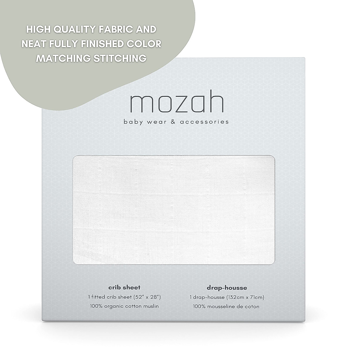 MOZAH Baby Fitted Crib Sheet –100% Organic Cotton Muslin Super Soft Breathable Tailored Snug Fit Solid White for Standard Crib and Toddler Mattresses