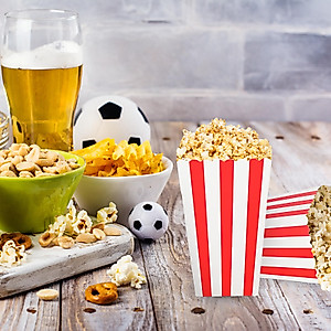 JarThenaAMCS 200Pcs Mini Popcorn Bags Bulk Paper Popcorn Boxes with Clear Plastic Treat Bags Red White Stripe Popcorn Buckets Paper Candy Favor Bags for Movie Night Party Supplies, 4.5 x 2.8 x 2 Inch