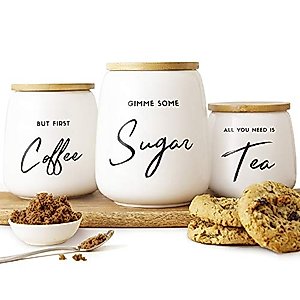 FIFTH FORK Canister Sets for the Kitchen - Perfect Kitchen Canisters for Countertop - Set of 3 Kitchen Canisters - Great for Countertop Storage - Ceramic Food Storage Containers