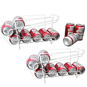 HOMOKUS 2 Pack Soda Can Organizer for Refrigerator, 2-Tier Soda Can Dispenser for Refrigerator, 10 Cans Soda Can Dispenser for Pantry, Wire Frame with Anti-Corrosion Baking Paint (White)