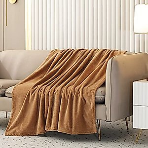SOCHOW Flannel Fleece Throw Blanket with Super Soft Waffle Textured Patterns, No-Shedding Warm, Lightweight, Versatile for All Seasons, Perfect for Bed Sofa Couch (50 x 60 Inches), Camel