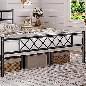 Topeakmart Metal Platform Bed Frame Mattress Foundation with Headboard & Footboard, No Box Spring Needed, Under-Bed Storage, Easy Assembly, California King, Black