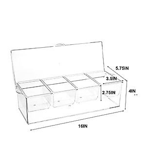 Jucoan Large Ice Chilled Condiment Server with Lid and 4 Removable Compartment, Clear Plastic Condiment Server Caddy Tray Container on Ice with Lid, Garnish Dispenser Tray for Home Restaurant