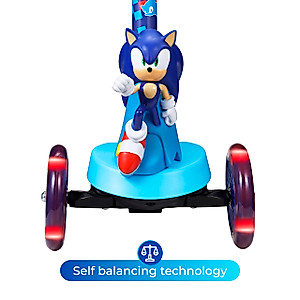 Sonic The Hedgehog 3D Kick Scooter for Kids, Self-Balancing 3 Wheeled Light Up Scooter with Extra Wide Anti-Slip Deck, Rear Brake, Lean to Steer, Lightweight Design, for Kids 3 and up, 75 LB Limit