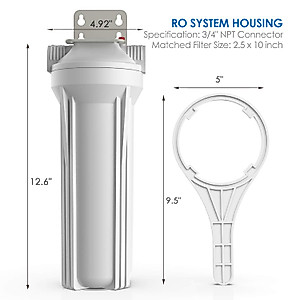 SimPure Whole House Water Filter Housing, Inline Water Filter for Home, Universal 10 inch Sediment Filter with 3/4 NPT Inlet and Outlet, Heavy Duty Steel Bracket, 4 Screws, Wrench