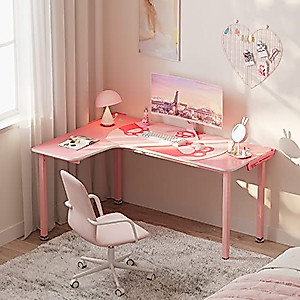 DESIGNA Pink Gaming Desk, 60 inch Pink L Shaped Gaming Desk, with Full Covered Cute Pink Desk mat for Girl Gaming Desk Pink, Easy to Assemble, Left Side