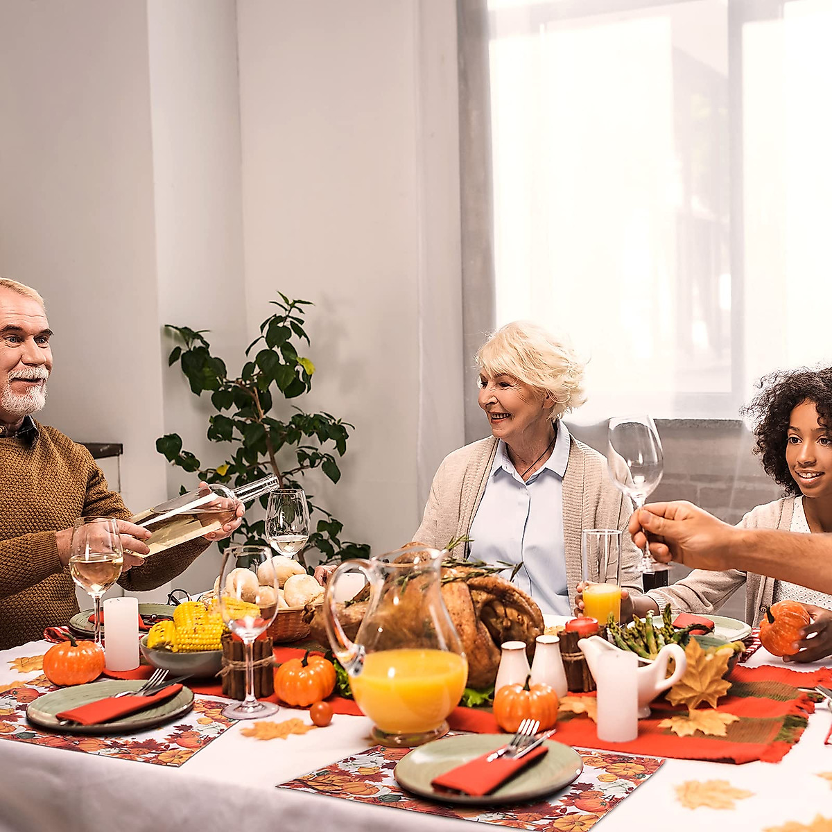 Ruisita 6 Pieces Fall Autumn Placemats 18 x 13 Inch Thanksgiving Placemats Table Mats Maple Leaves Pumpkin Placemat for Kitchen Decoration for Thanksgiving Parties Decoration