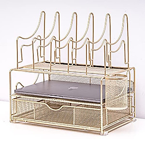 ROCDEER Gold File Desk Organizer with Drawer and File Folder Sorter, Desktop Paper Organizer for Desk Countertop Cabinet Office supplies