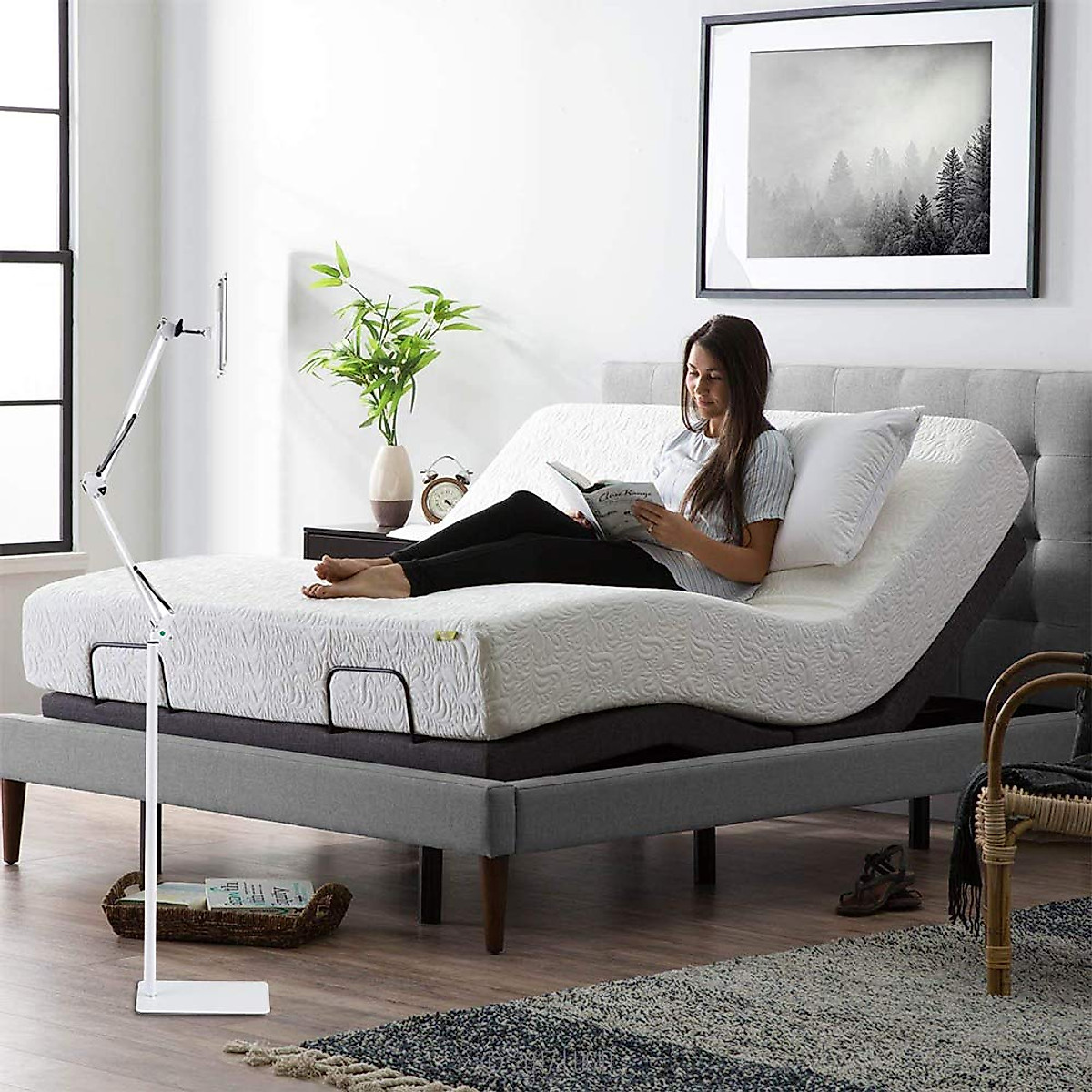 Spessn Adjustable Tablet Floor Stand Universal 360-degree Rotatable Metal Tablet Holder Phone Stand Compatible iPad/iPhoneX/iPad Pro 4.5~12.9 Inch-Screen, Phone, Kindle (White)