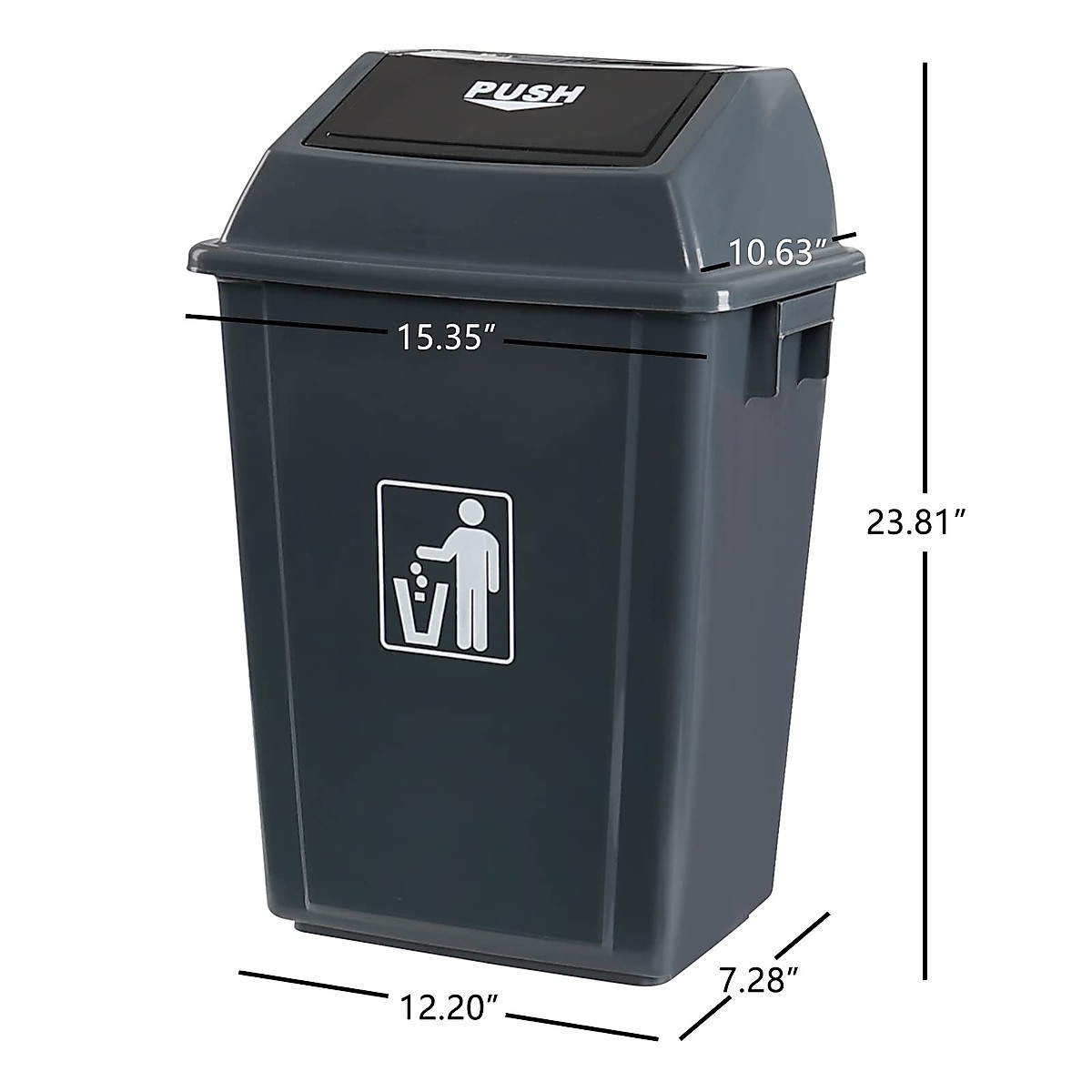 Kekow 4-Pack Plastic Garbage Can with Lid, Gray Trash Can, 13 Gallon