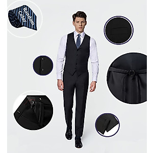 WOMS Mens Suits 2 Pieces Slim Fit Waistcoat Dress Pants Wedding Business Outfit Suit for Men Formal Tuxedo Black XS