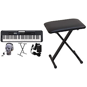 Casio CT-S300 61-Key Premium Keyboard Pack with Stand, Headphones & Power Supply + Casio ARBENCH X-Style Adjustable Padded Folding Keyboard Bench