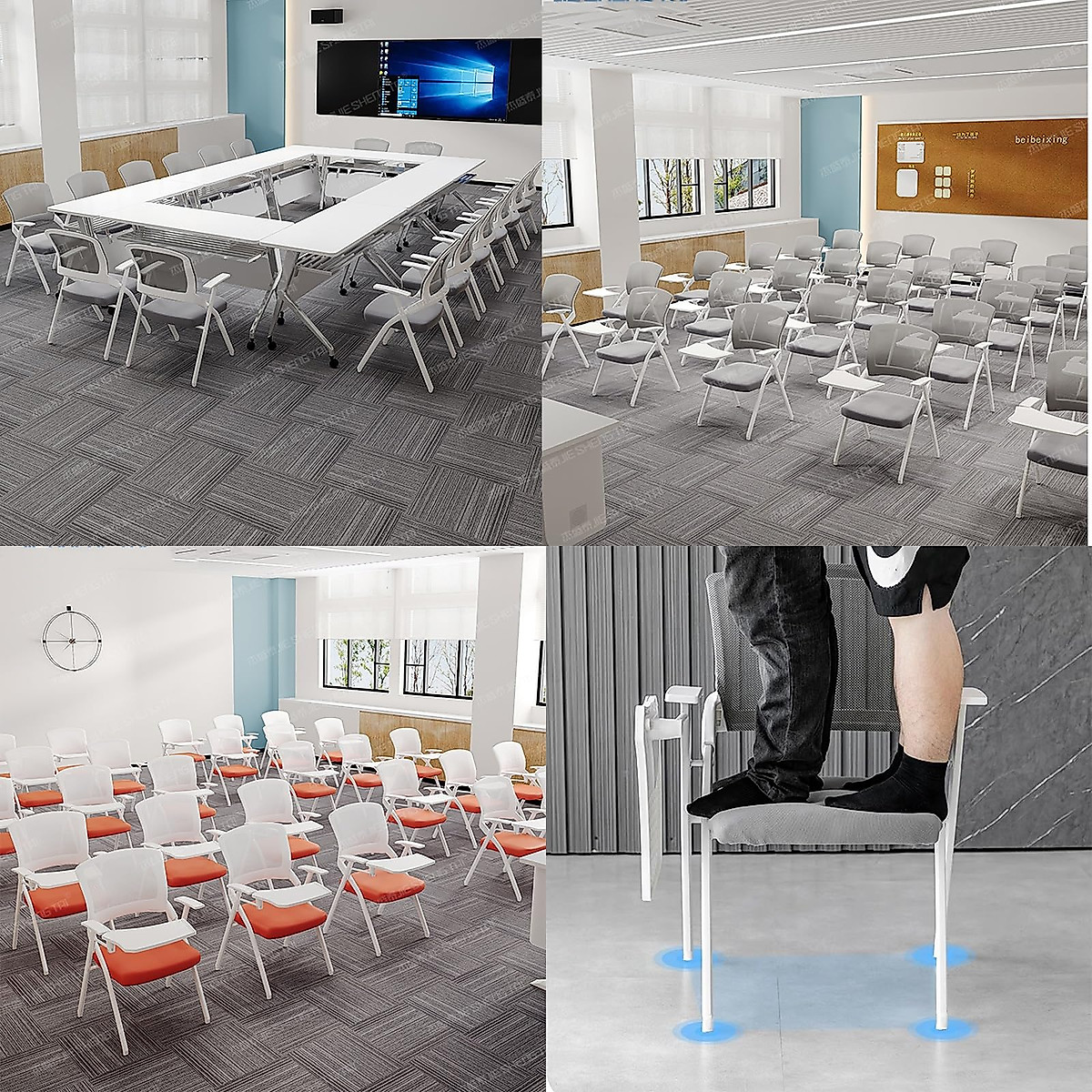 Favourite Training Chair with Table Board Conference Room Folding Chair Office Chair Training Table and Chair Integrated White Conference Chair with Writing Board (Color : Black)