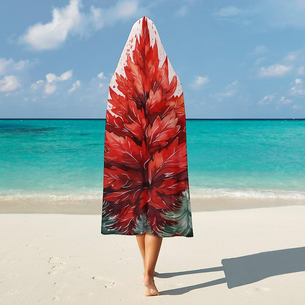 Women Men Hooded Blanket Red Watercolor Christmas TreeFleece Wearable Soft BlanketWinter Holiday Hooded Blankets for Kids Men Women for Home Couch Bed And Sofa 60"x80" Spring Summer Blanket Hoodie