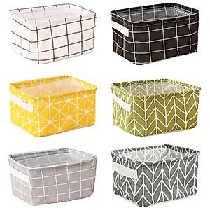Oaixuilhy Foldable Storage Basket Set of 6 Collapsible Canvas Containers Fabric Shelf Bins with Handle