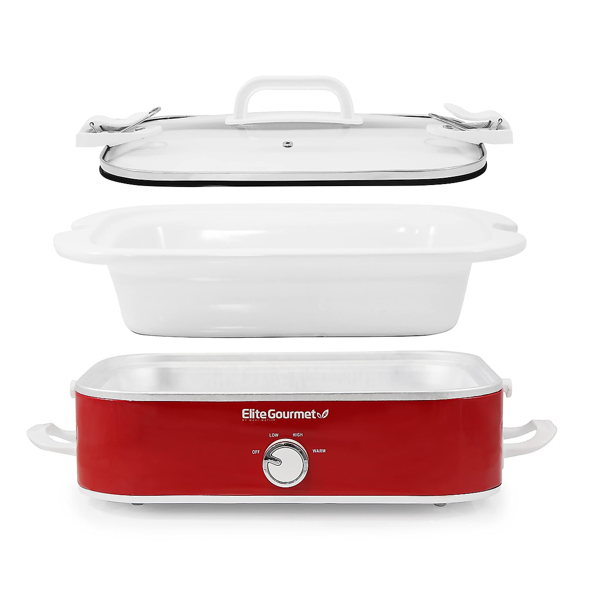 Elite Gourmet MST-5240 Casserole Crock Slow Cooker, Locking Lid Adjustable Temperature Keep Warm Oven & Dishwasher-Safe Casserole Pan, 3.5Qt Capacity, Red