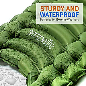SereneLife Backpacking Air Mattress Sleeping Pad - Self Inflating Waterproof Lightweight Sleep Pad Inflatable Camping Sleeping Mat w/Carrying Bag - for Camping, Backpacking, Hiking SLCPG (Green)