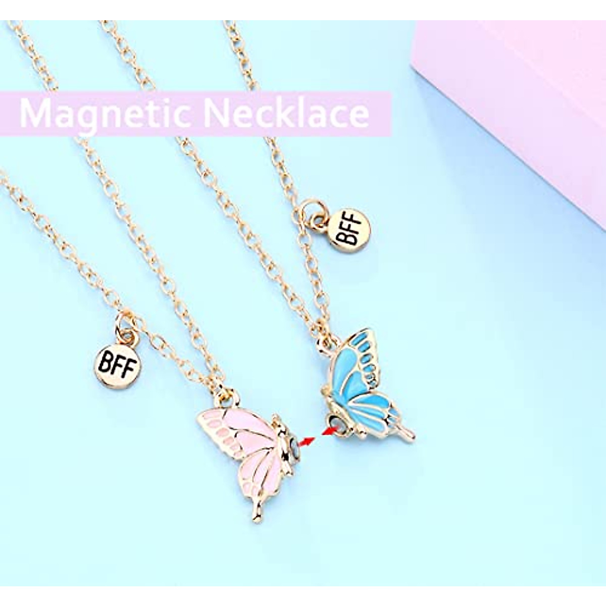 Kefley Best Friend Necklace for 2 Girls Magnetic Butterfly Matching Necklaces for Best Friends Birthday Christmas Gifts for Bff Bestie Necklace for 2 Magnet Necklace