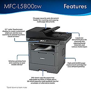 Brother Monochrome Laser Printer, Multifunction Printer, All-in-One Printer, MFC-L5800DW, Wireless Networking, Mobile Printing & Scanning, Duplex Printing, Amazon Dash Replenishment Ready