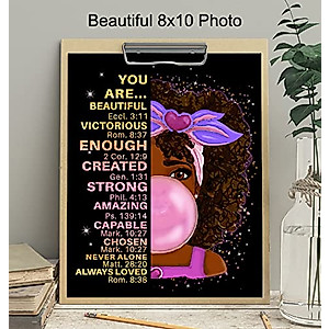 Black African American Girl Wall Art & Decor - Black Art - Positive Affirmations - Christian Bible Verses - Inspirational Positive Quotes - Pink Little Girls Bedroom Decor - Toddler Girls Bedroom