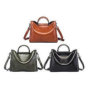 SMALLBLUER Women Oil Wax Leather Tote Hobo Shoulder Crossbody Large Capacity Simple Satchels Purse Clutches Handbags-Brown