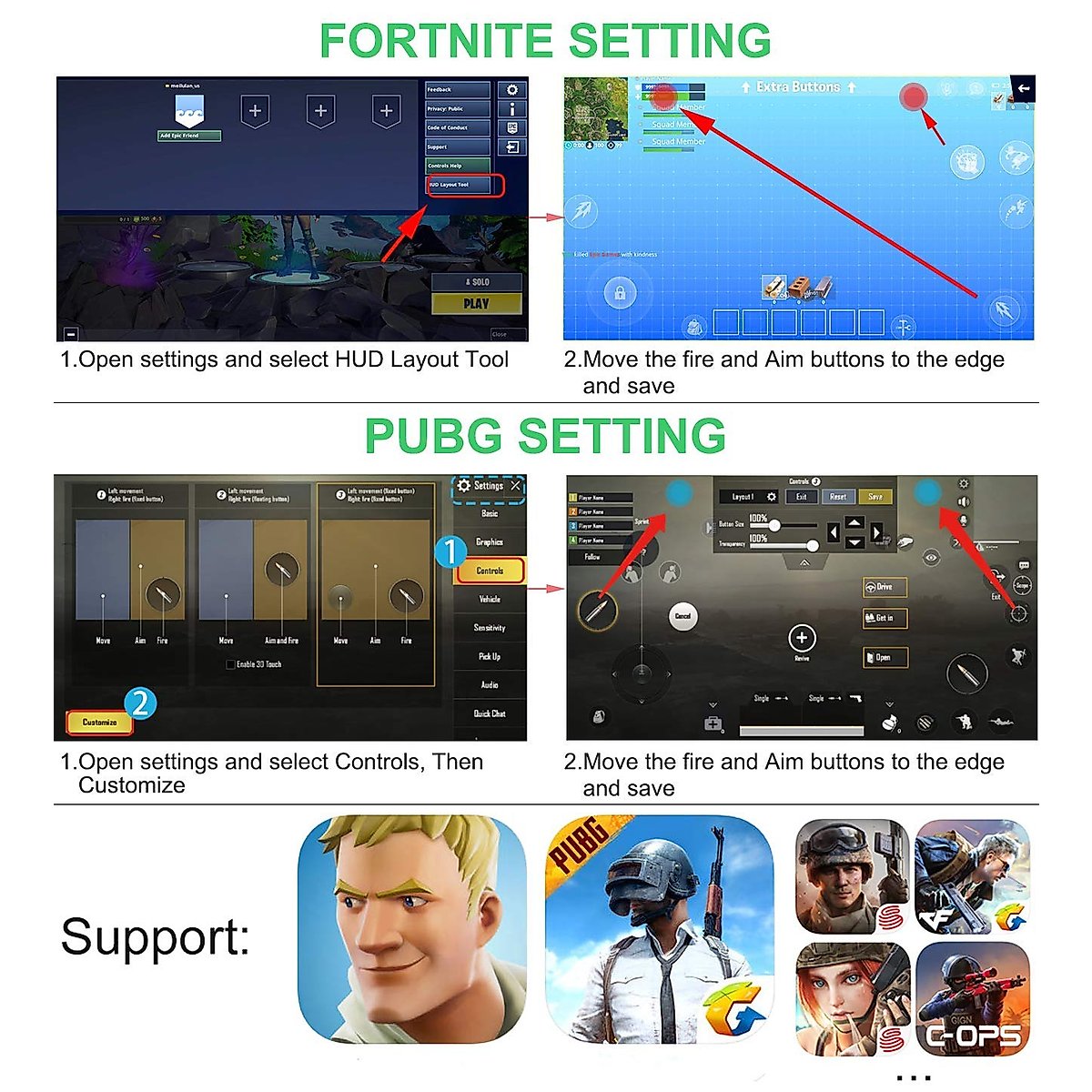 Ytuomzi Mobile Phone PUBG Game Controller L1R1 Shoot and Aim Trigger Joystick Ergonomic Gamepad for PUBG Mobile/Knives Out,Phone Gaming Controller for 4.7''- 7.0'' Android & iOS (H6)