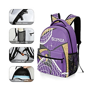 XIUCOO Custom Printed Volleyball Purple Backpack Personalized Name Causual Daypack for Sport Camping