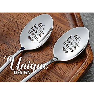 Coffee Spoons for Couples, 2 Pcs Stainless Steel Engraved Coffee Spoons, Coffee Lovers Gifts, Gift Ready Package, Let's Have Coffee Together Forever