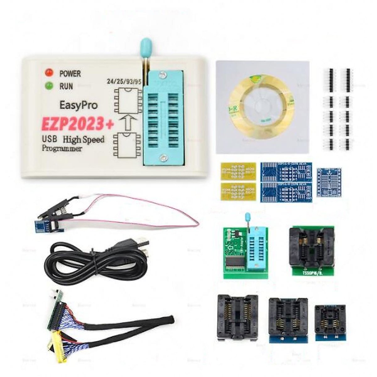 yesyZX WellieSTR 1 Set (EZP2023 with 12 adapters) EZP2023 High-Speed USB SPI Programmer EZP 2023 Support 24 25 93 95 EEPROM 25 Flash BIOS Chip Better Than EZP2019