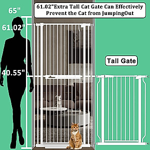 WAOWAO 61.02" Extra Tall Cat Pet Gate 30.11-33.07" Wide Pressure Mounted Walk Through Swing Auto Close Safety White Metal Baby Toddler Kids Child Dog Pet Puppy Cat for Indoor Stairs,Doorways