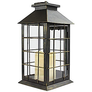 Seraphic Country Style Farmhouse Rustic Metal Lantern, Bronze