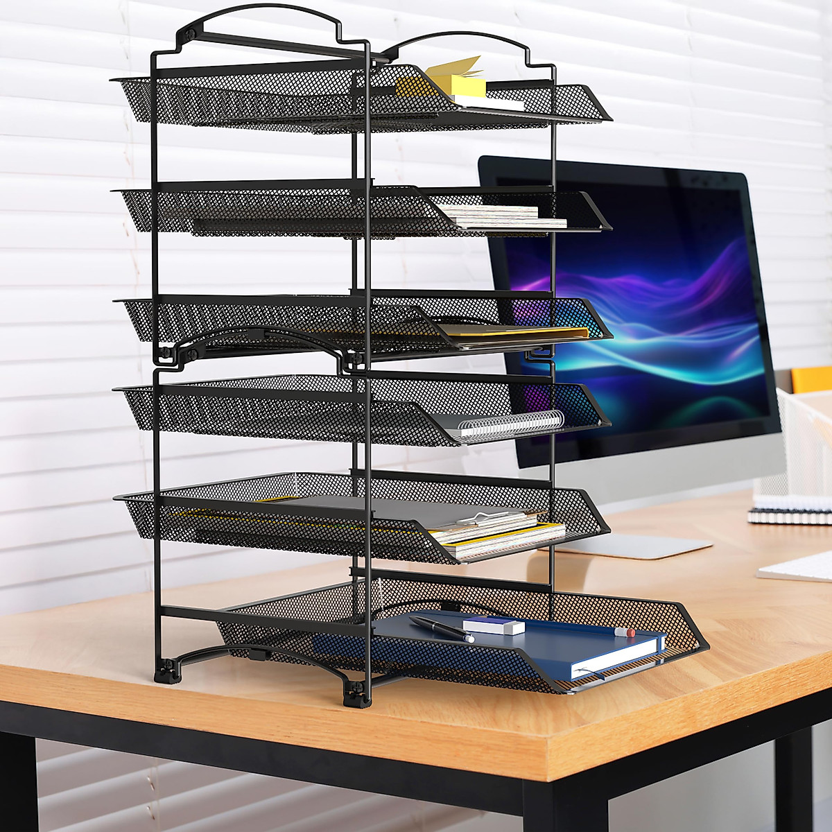 SimpleHouseware 3 Tier Stackable Desktop Document Letter Tray Organizer, Black