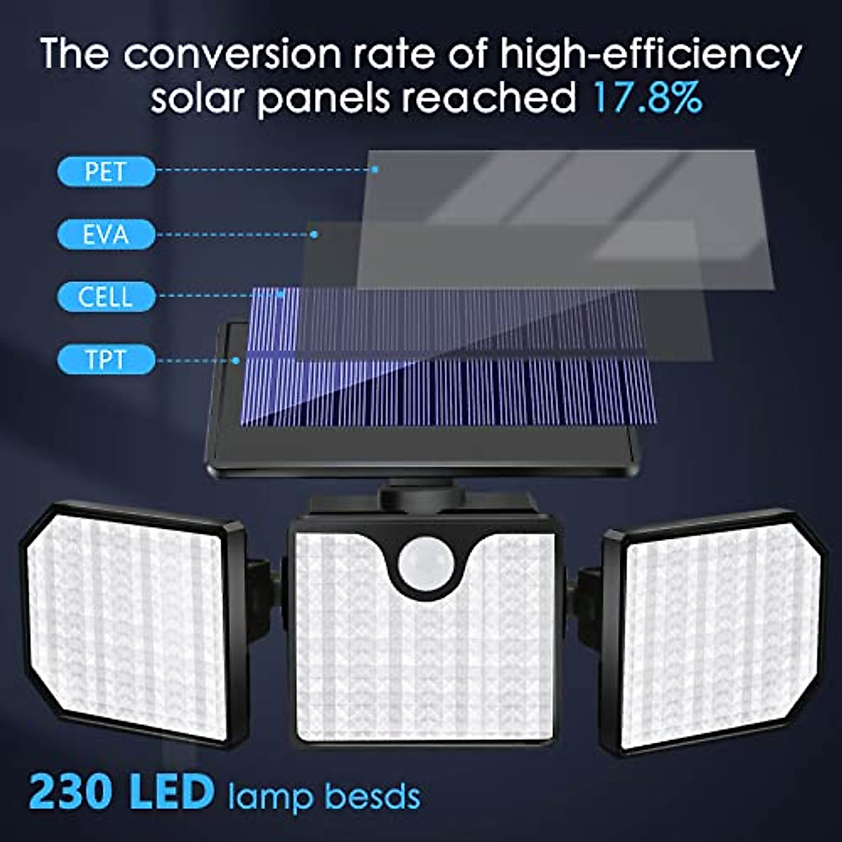 UCGG Solar Wall Lights Outdoor, Motion Sensor 230 LED 2400Lm Flood Lights 3 Adjustable Head 270° Wide Angle Lighting, IP65 Waterproof for Porch Yard Garage Pathway -2Pack, Black